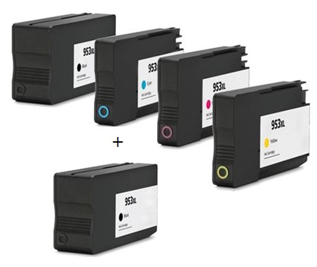 HP 953XL Full set of 4 Compatible Ink Cartridges + EXTRA BLACK